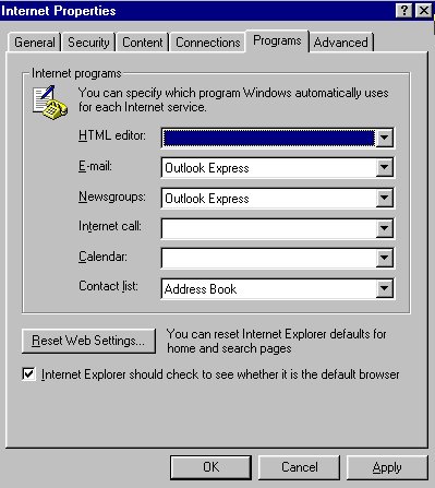 Internet Properties - Internet Explorer 5.0